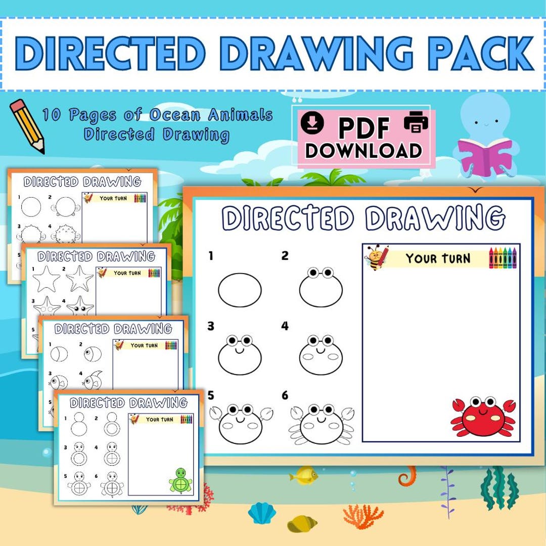 Ocean Animals Directed Drawing Printable , Kids Art Activities , Ocean ...