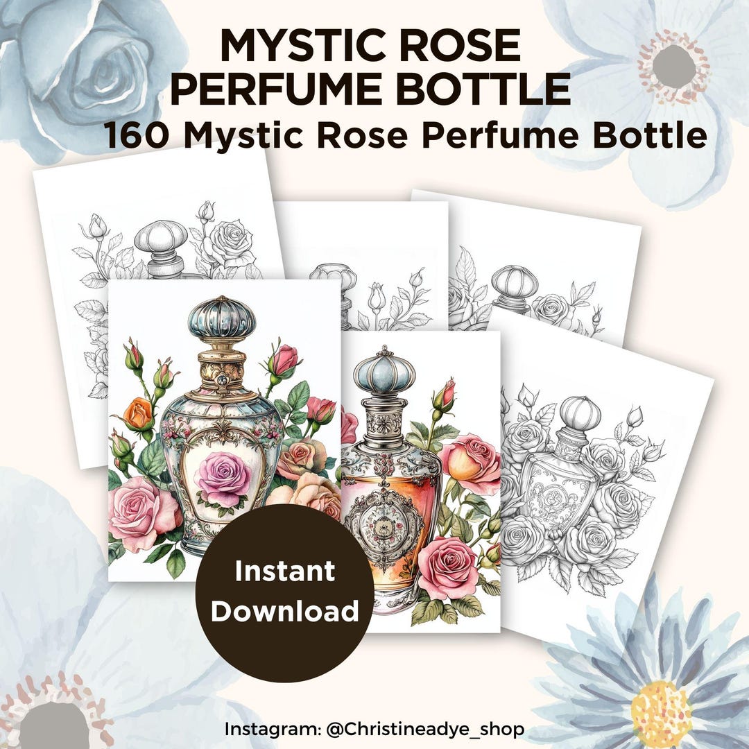 160 Mystic Rose Perfume Bottle Coloring Pages | Floral Perfume Bottle ...