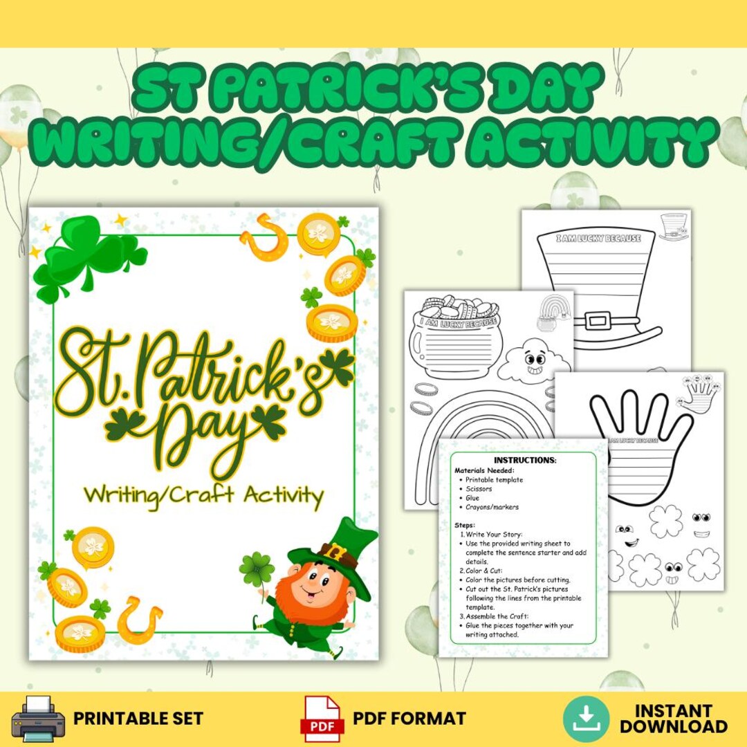 St Patricks Day Writing Craft Printable Lucky Writing Prompt, Craft for ...