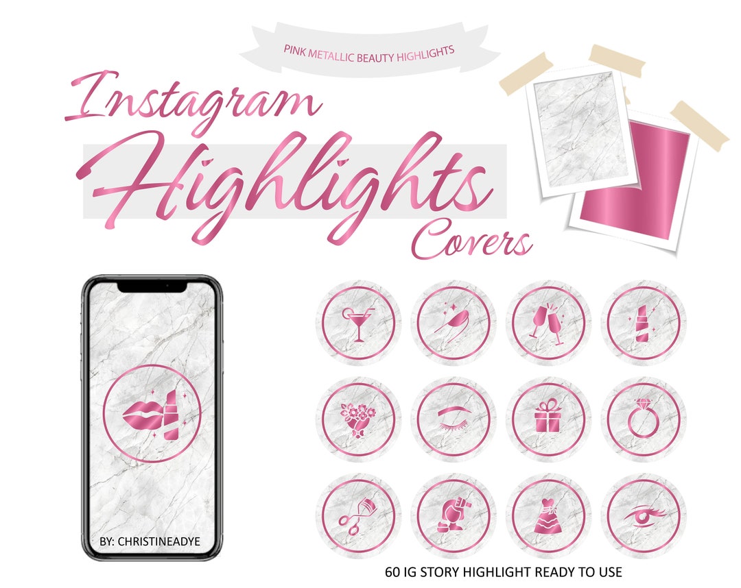Metallic Pink Beauty Instagram Story Highlight Icons (60) (digital ...