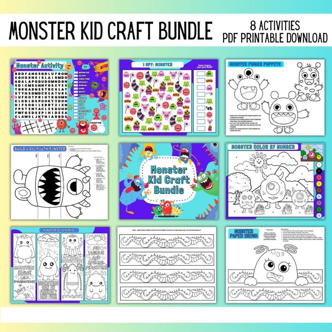Monster Craft Bundle Printable Kids ,halloween Activity , Build A ...