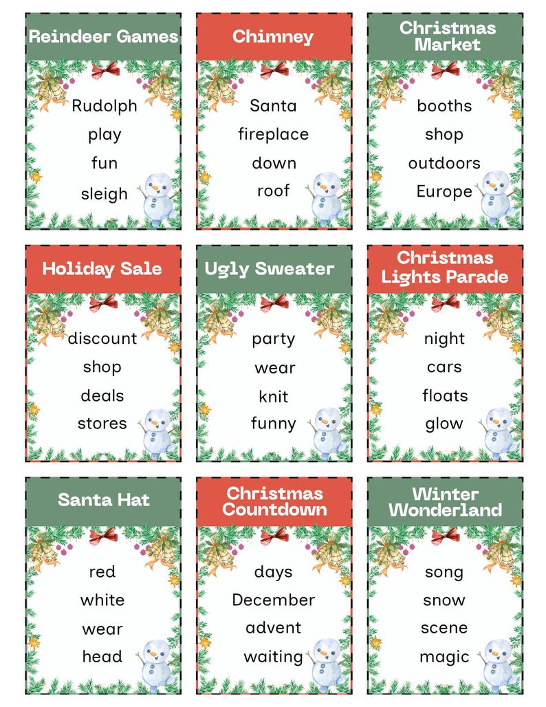 Christmas Taboo Game Printable , Forbidden Words Party Game ,99 Cards ...