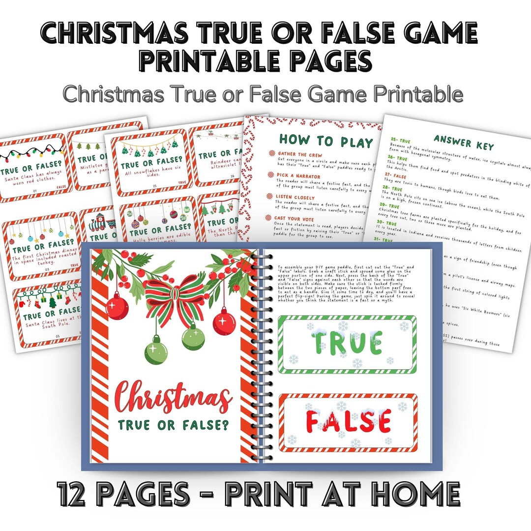 Christmas True or False Game Printable , Party Game Christmas , Trivia ...