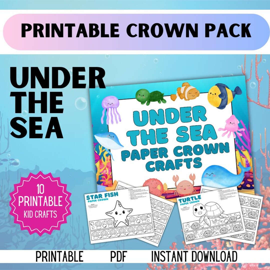 Under the Sea Crown Craft Printable , Kids Ocean Party Hats Coloring ...
