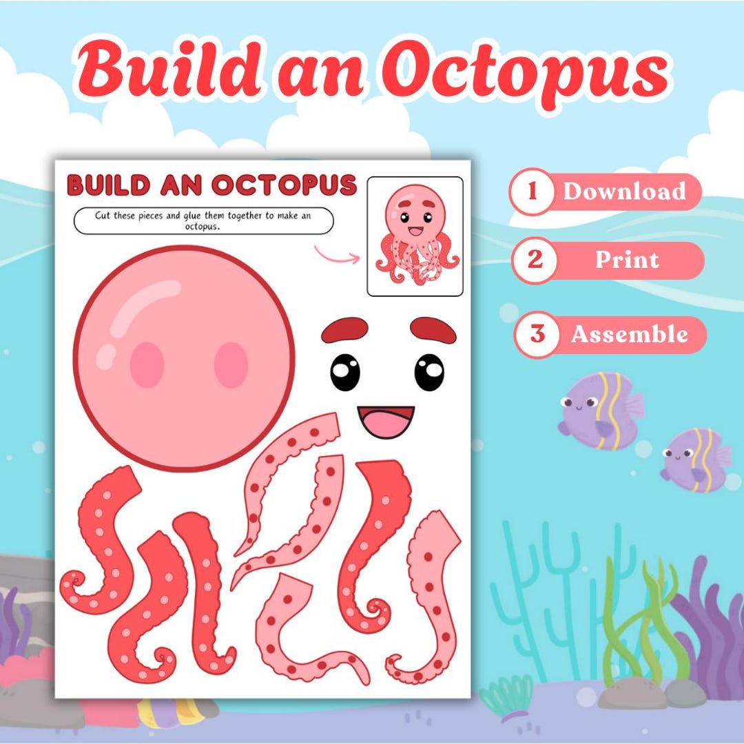 Build an Octopus Craft Printable , Kids Ocean Animal Activity , Under ...