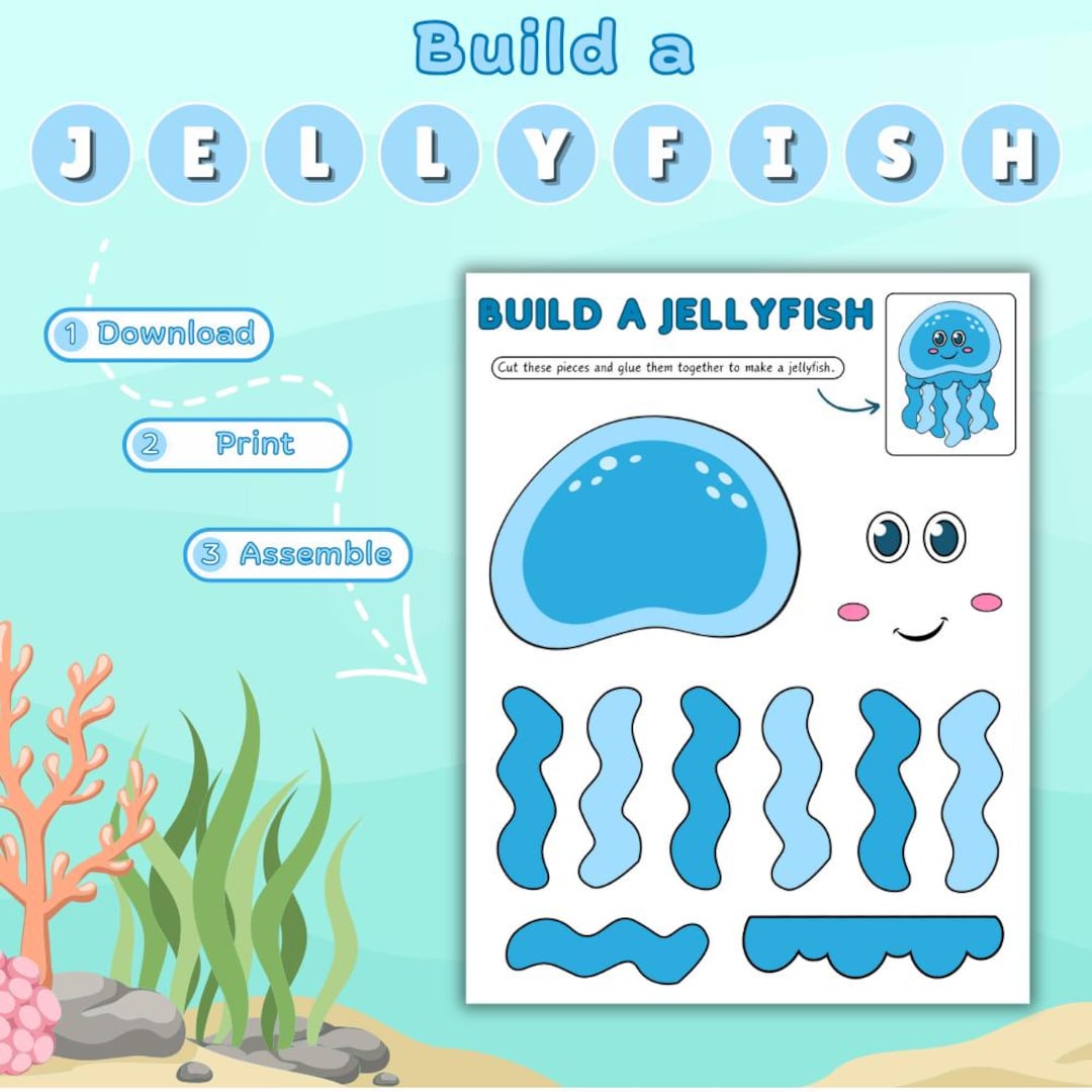 Jellyfish Craft Printable , Kids Ocean Animal Cut and Paste Activity ...