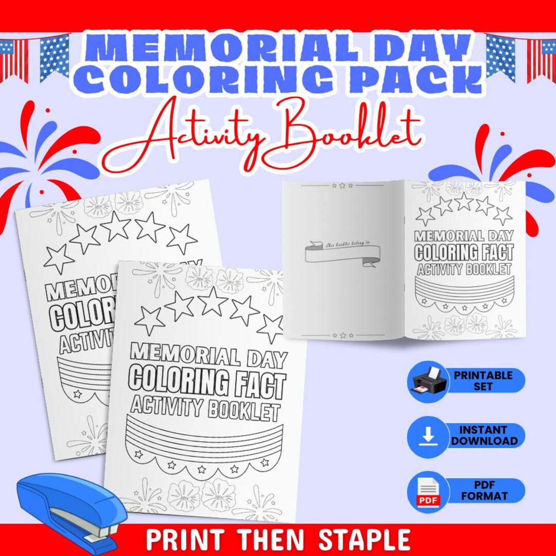 Memorial Day Activity Booklet Printable , Kids Coloring Fact Book ...
