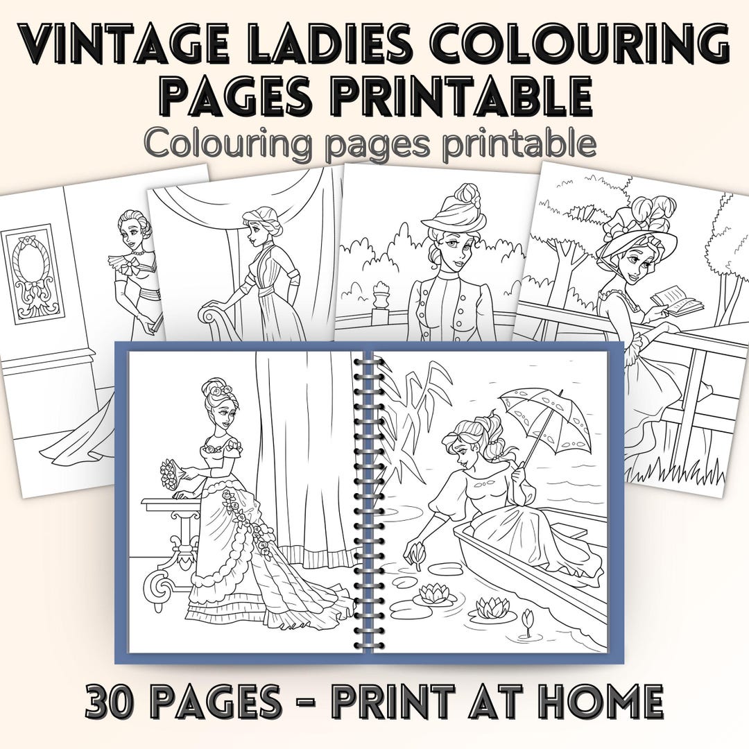 Vintage Ladies Illustrations Coloring Pages | Victorian Fashion for ...