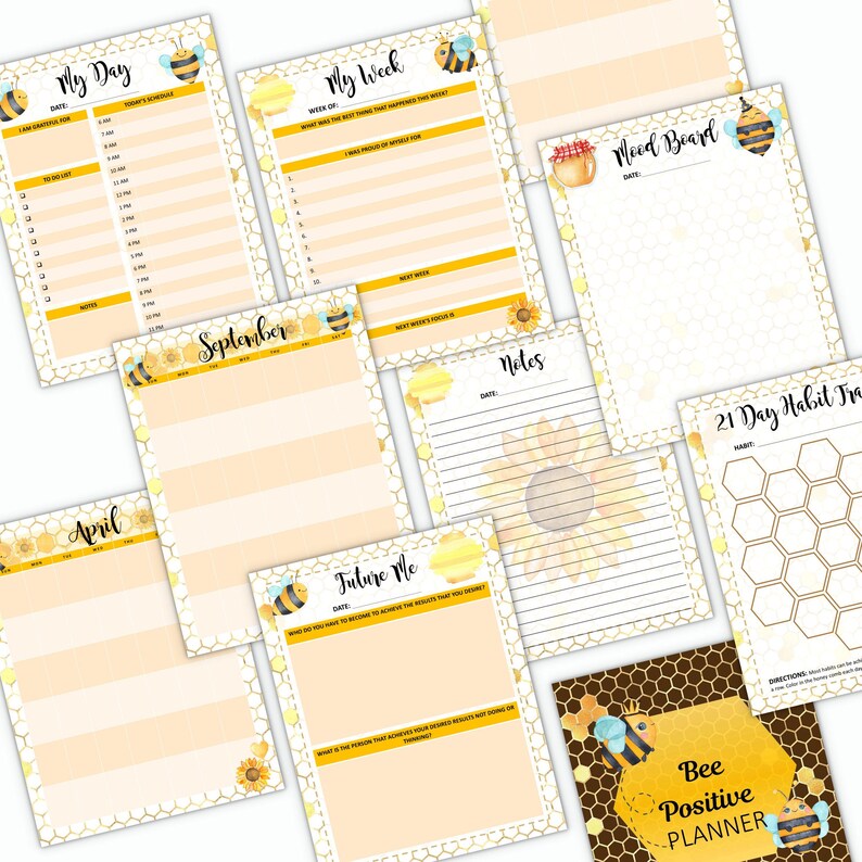 Bee Positive Printable Planner | 24 Page Personal Planner Bundle ...