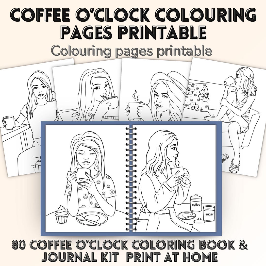 80 Coffee O'clock Coloring Book & Journal Kit | Coffee Love Coloring ...