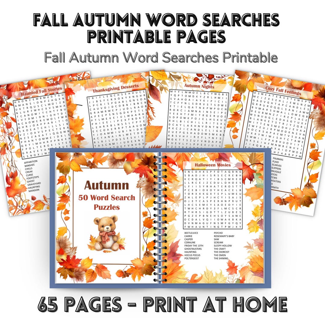 Fall Autumn Word Search Printable 65 Pages, Autumn Word Puzzle Game ...