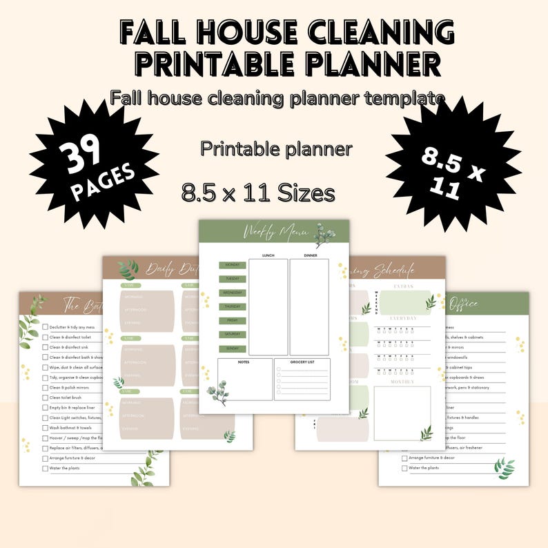 Fall House Cleaning Planner Printable | 39 Pages | Rustic Farmhouse ...