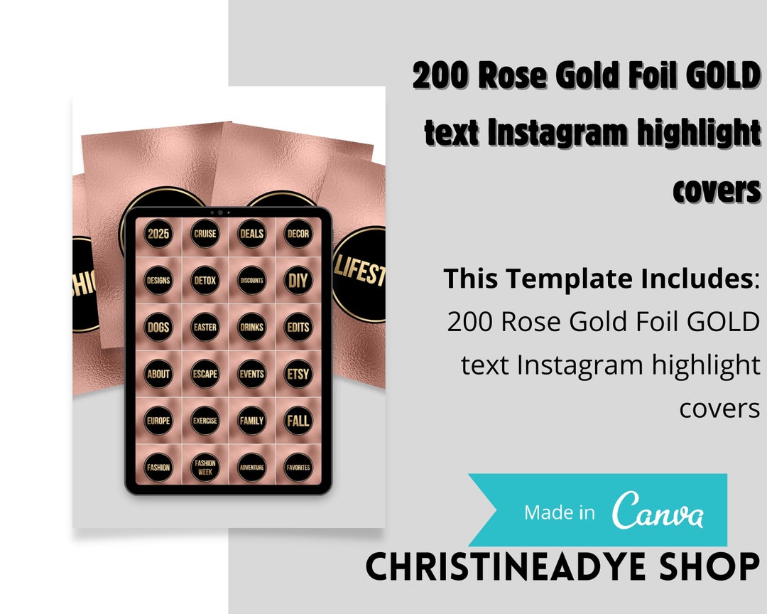 200 Rose Gold Instagram Highlight Covers: Foil Text Icons (digital ...