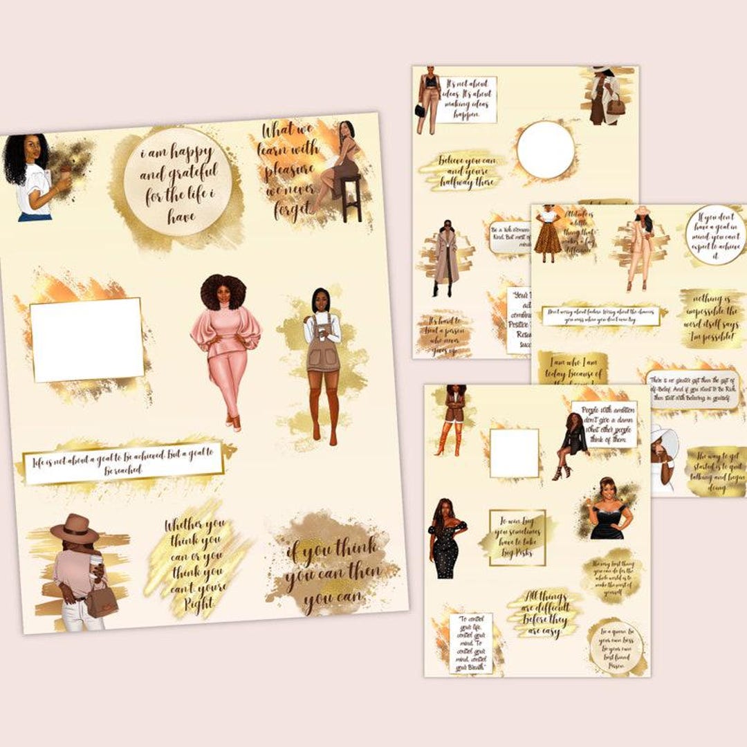 Rich Mindset Digital Stickers: Black Woman Planner (PNG, Digital ...