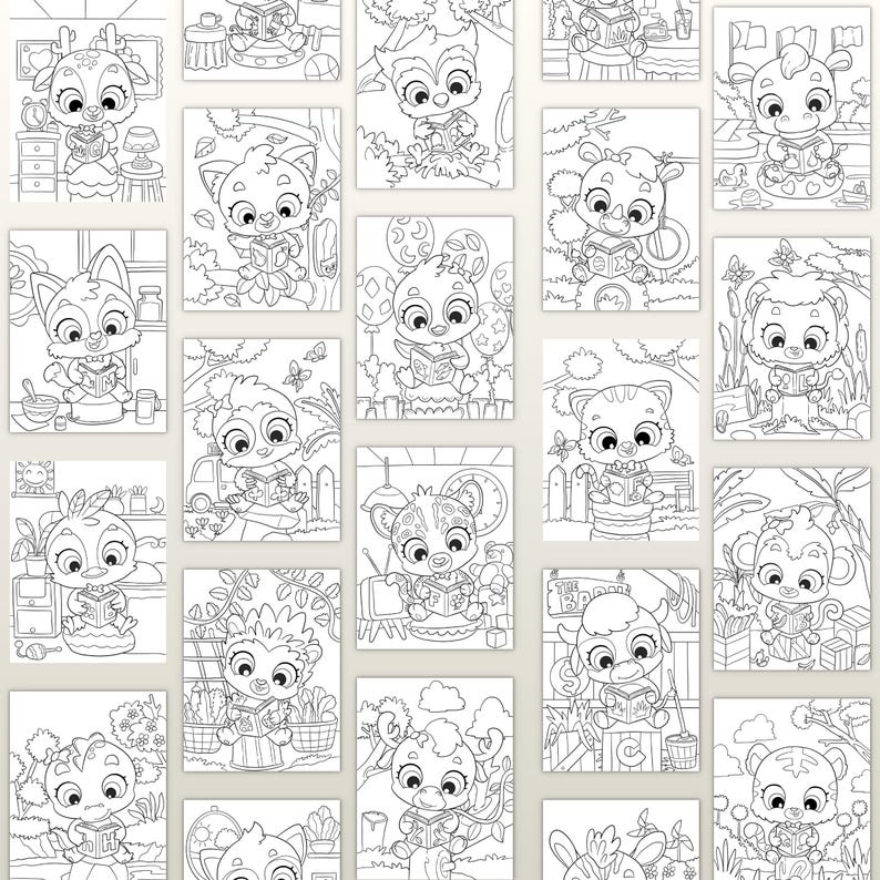 Baby Animals Reading Coloring Pages Printable, Kids Coloring Book PDF ...