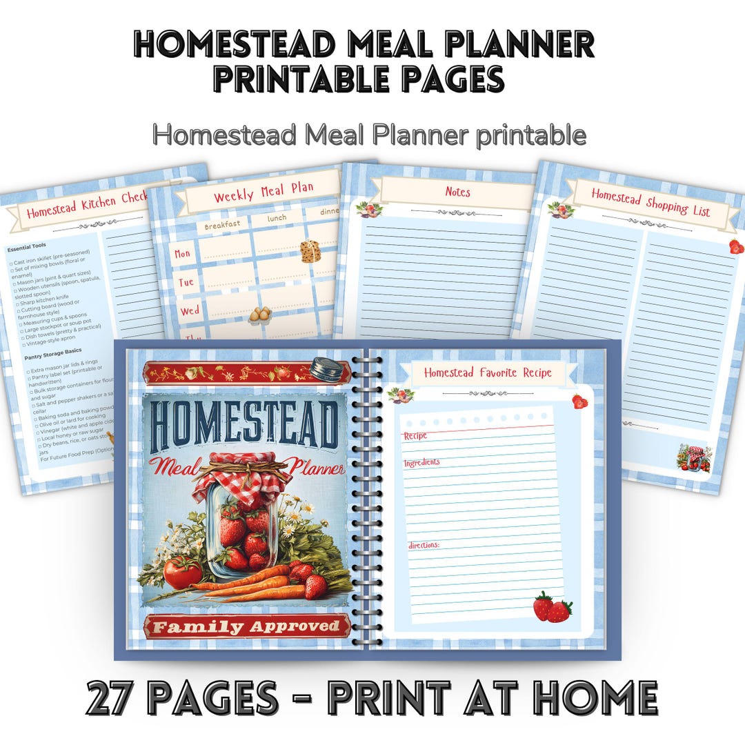 Printable Homestead Meal Planner , 27 Pages Meal Planning Binder ...