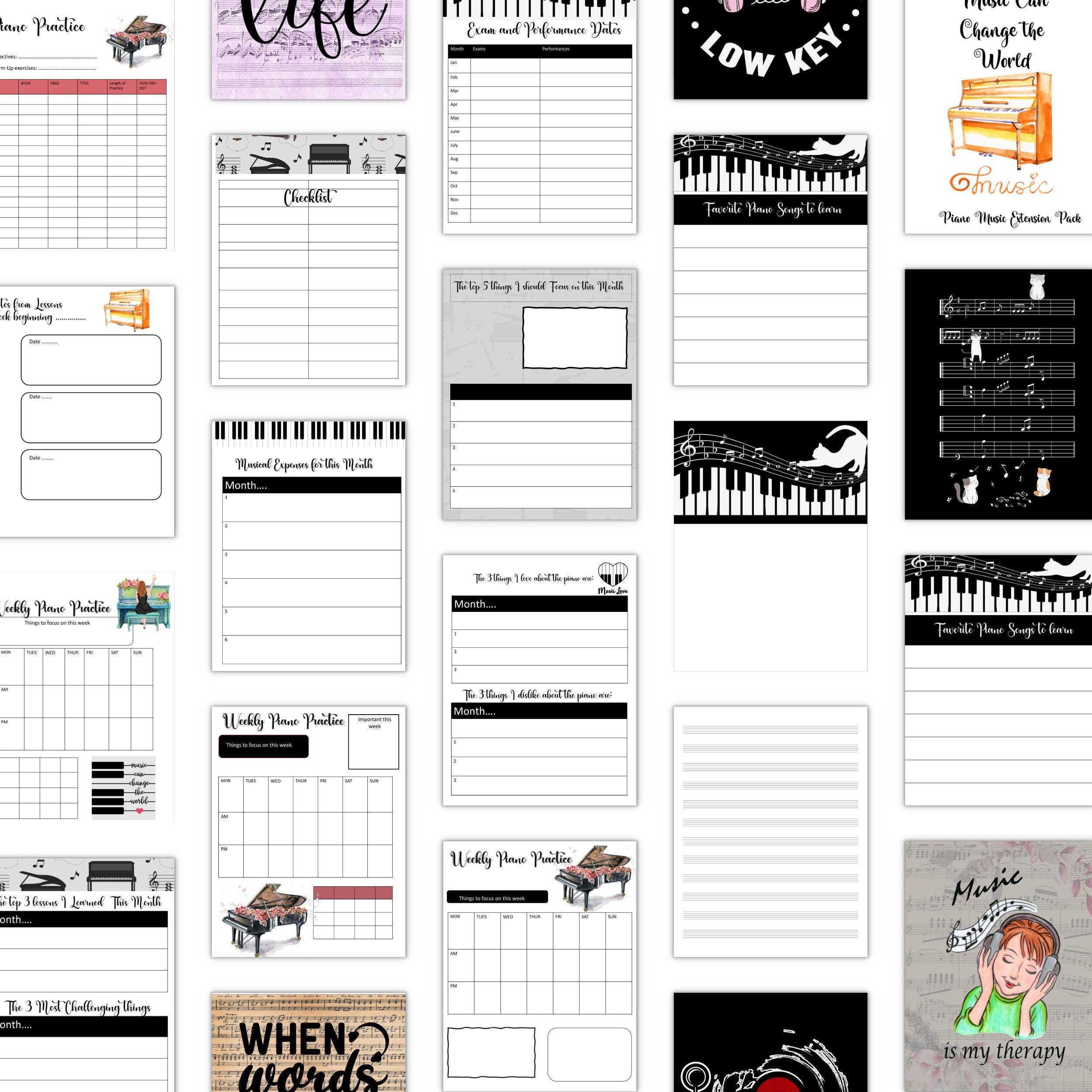 Kids Piano Practice Planner Printable PDF – 26 Page Music Lesson ...