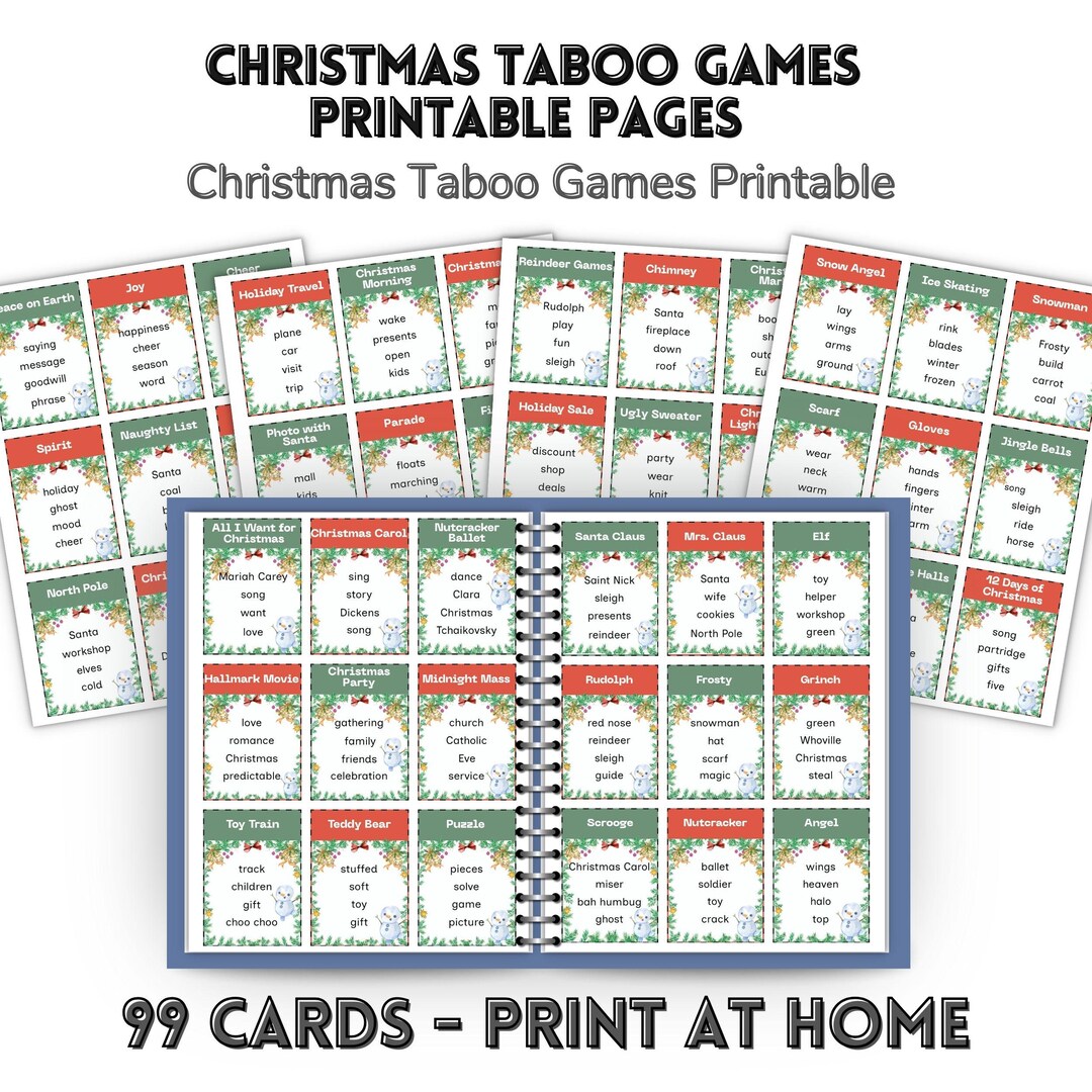 Christmas Taboo Game Printable , Forbidden Words Party Game ,99 Cards ...