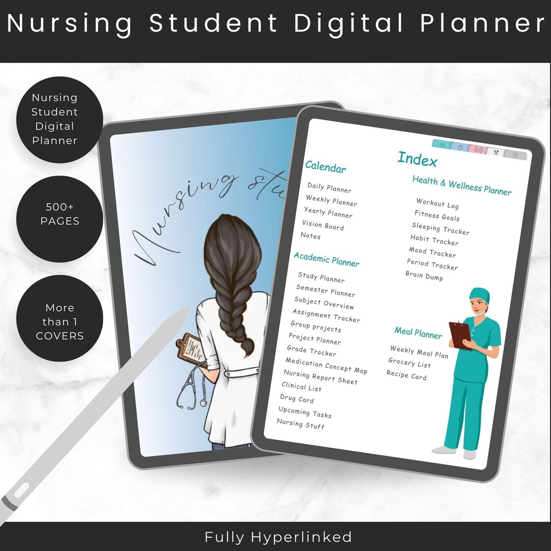 Nurse Student Ultimate Digital Planner | 500+ Hyperlinked Pages for ...