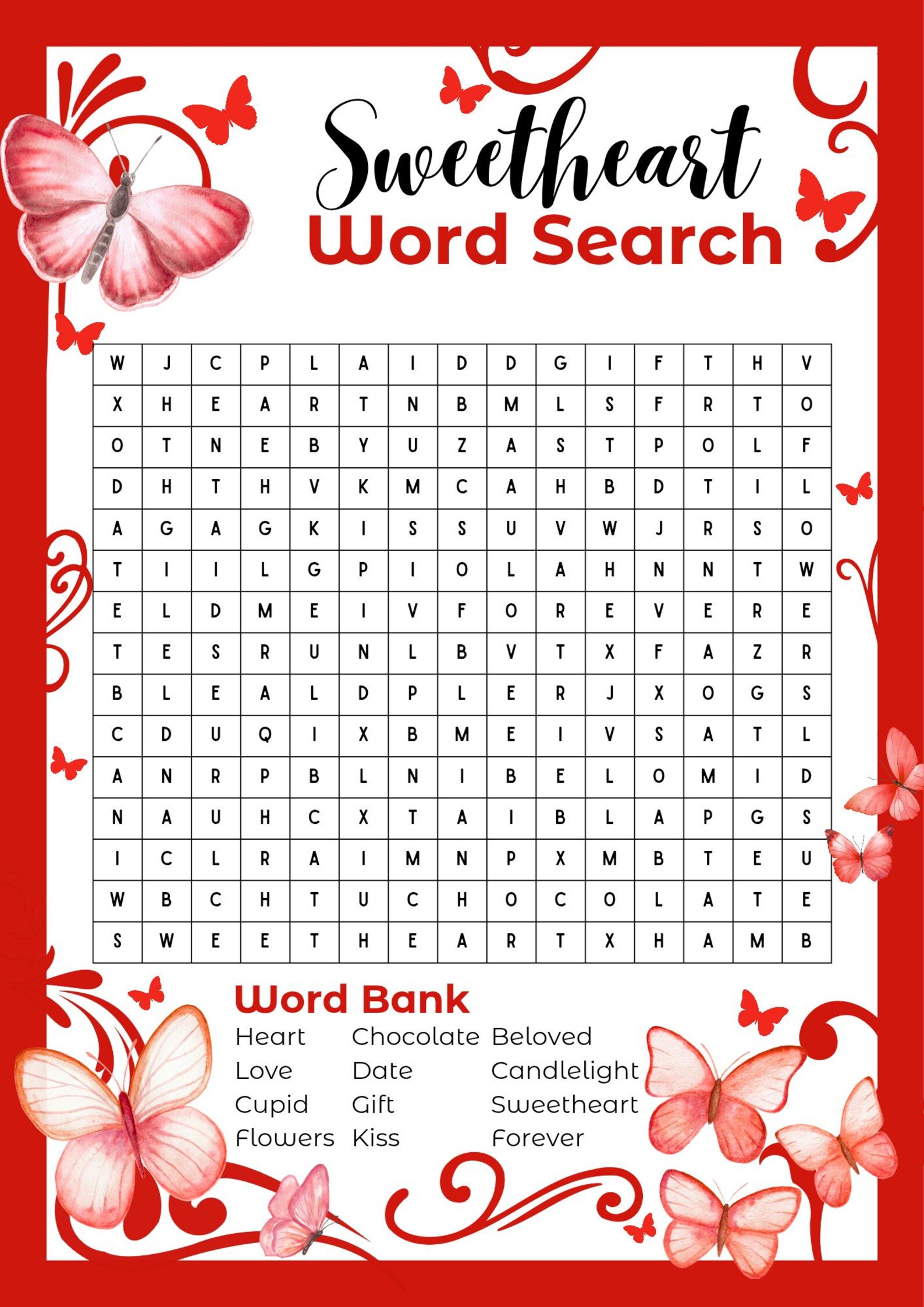 Valentine Word Search Printable for Kids , Sweetheart Valentine Game ...