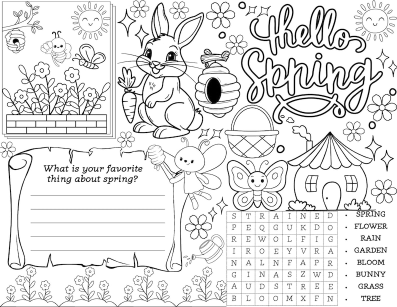 Spring Activity Placemats Printable for Kids, Spring Coloring Placemats ...