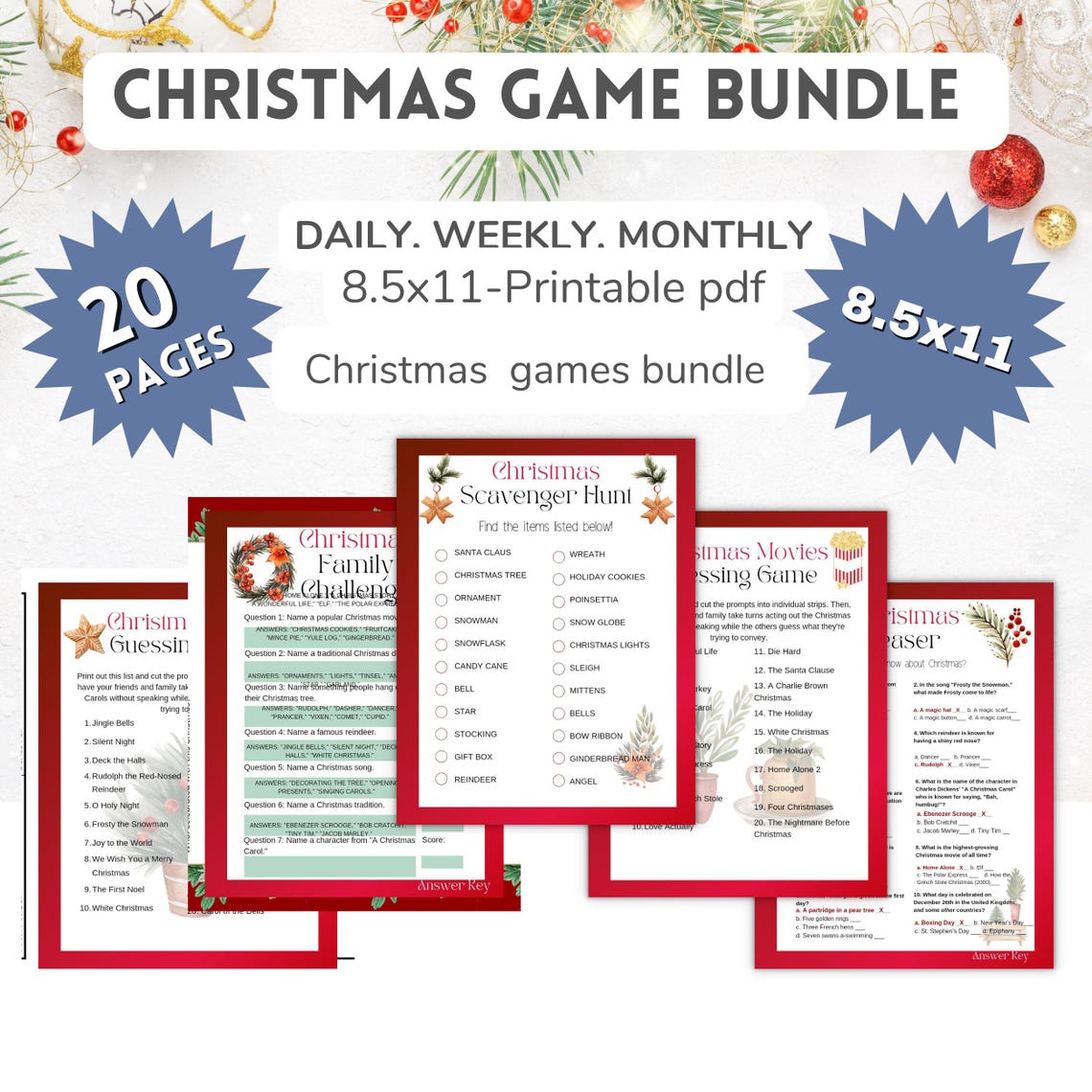 20 Printable Christmas Games Bundle, Printable Christmas Game ...