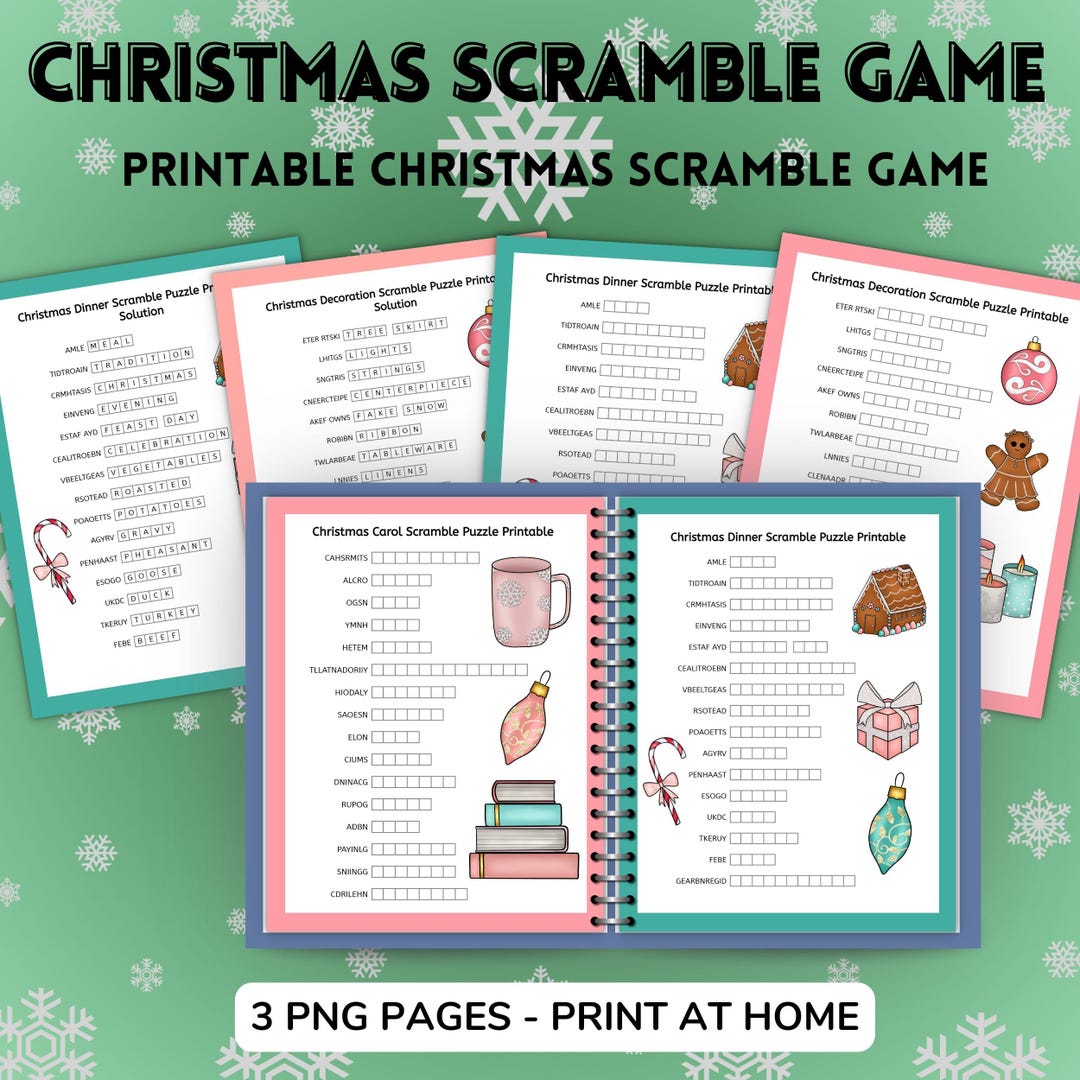 Christmas Scramble Game Printable | 3 Scramble Game Solutions | Hand ...