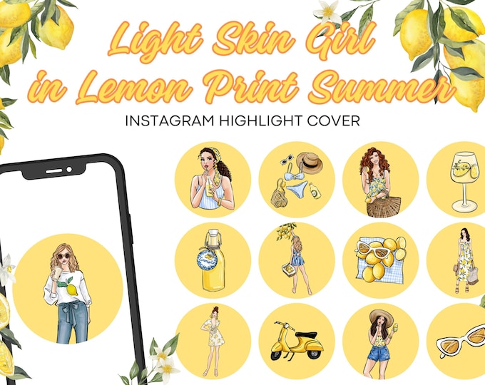 32 Editable Light Skin Girl in Lemon Print Summer Highlight Covers ...