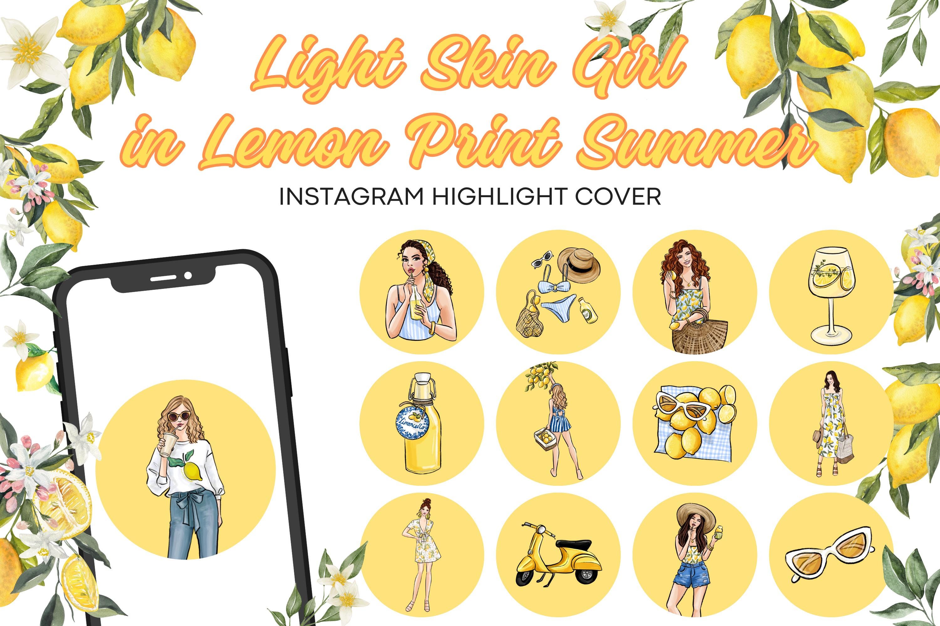 32 Editable Light Skin Girl in Lemon Print Summer Highlight Covers ...