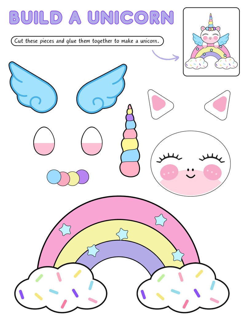 Unicorn Craft Printable Kids Activity , Build a Unicorn Cut and Paste ...