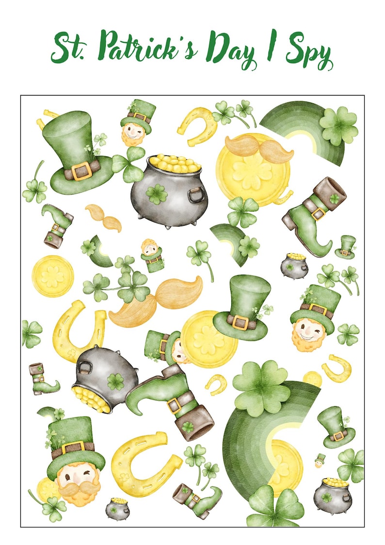 St Patrick’s Day I Spy Printable for Kids, St Patty’s Day Look and Find ...