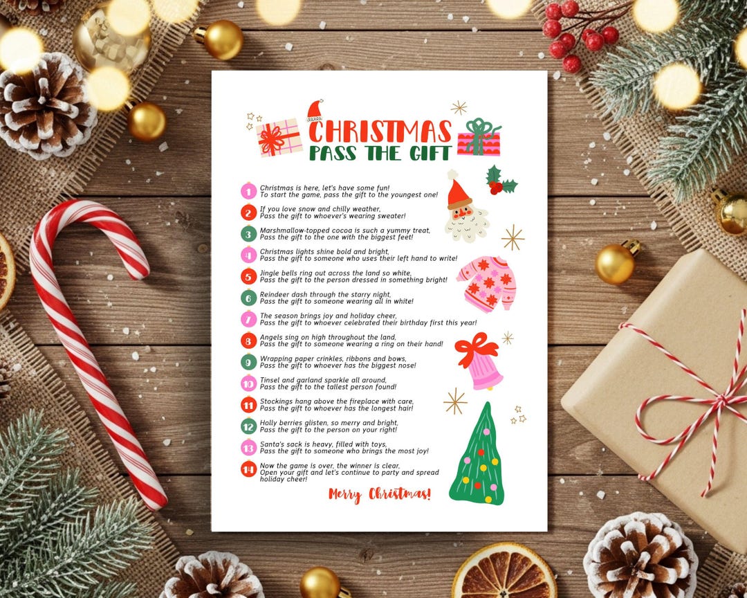 Christmas Pass the Gift Game Printable, Holiday Pass the Present Game ...