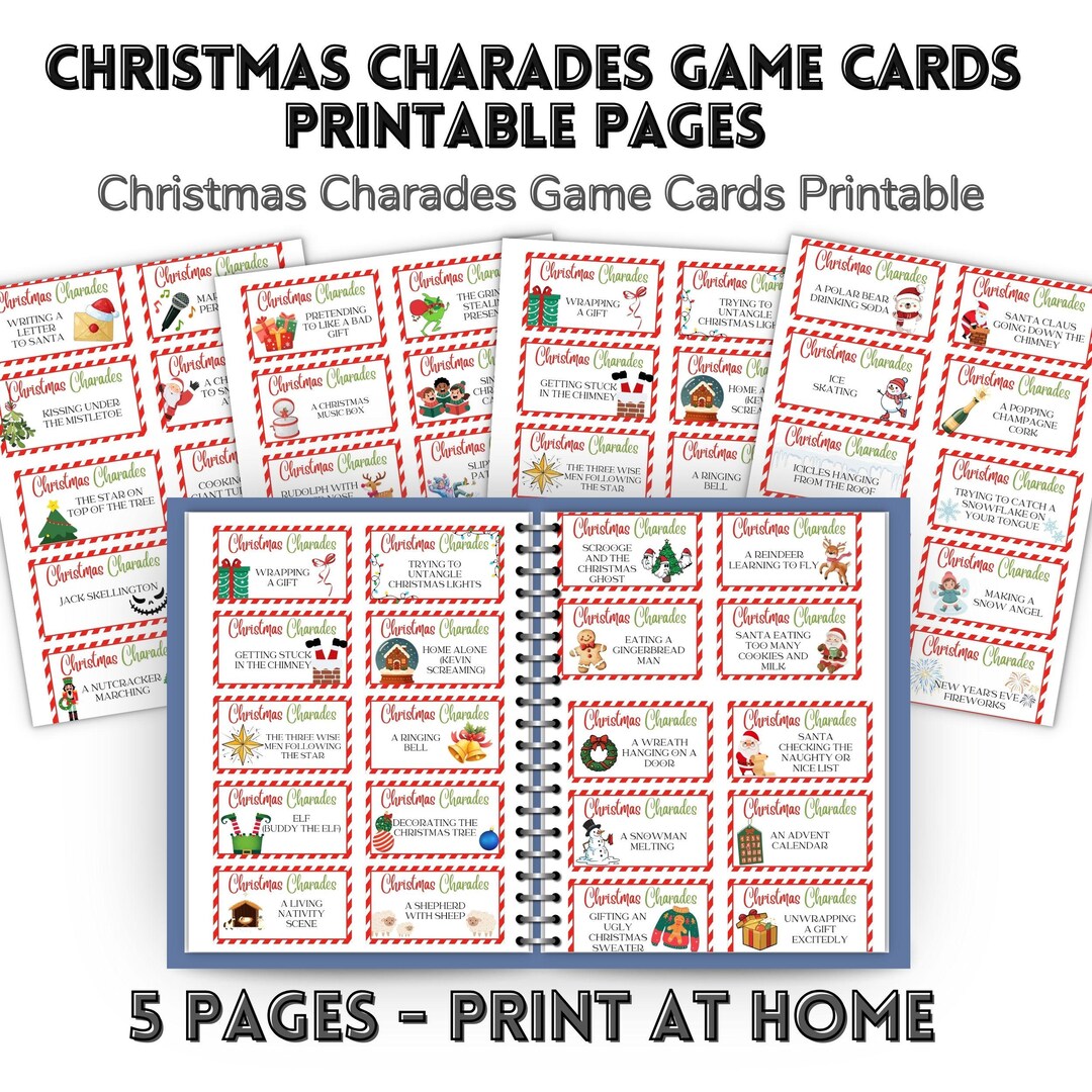 Christmas Charades Game Cards Printable,holiday Party Game for Family ...