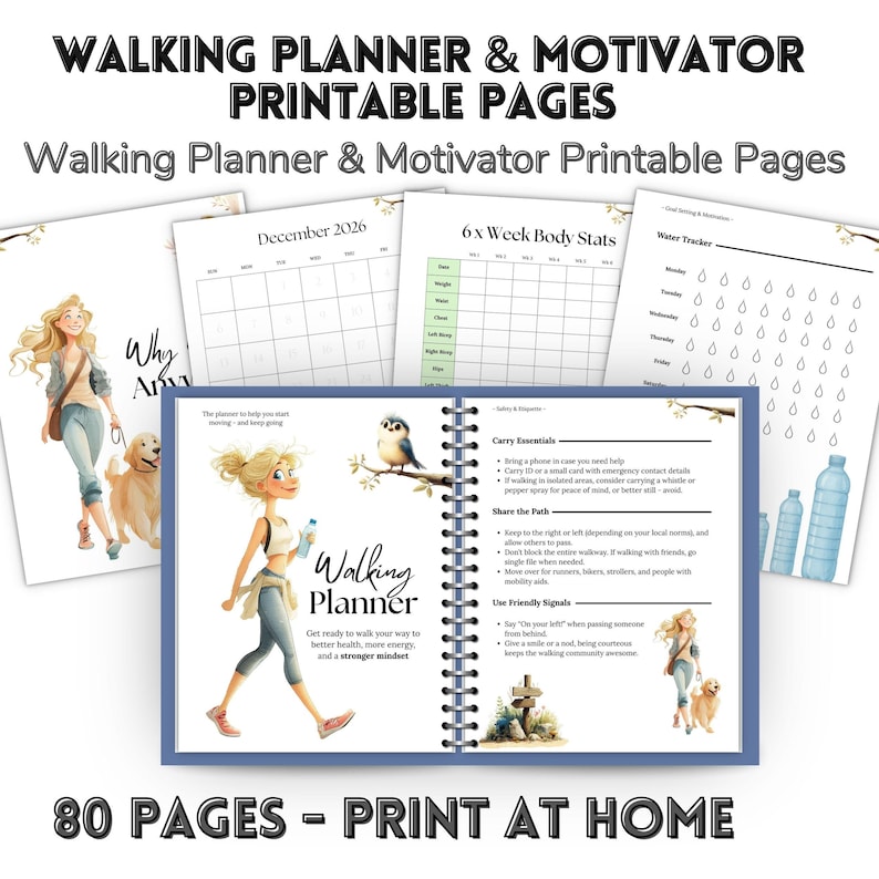 2026 Walking Planner Printable , Fitness Journal , Step Tracker , Daily ...