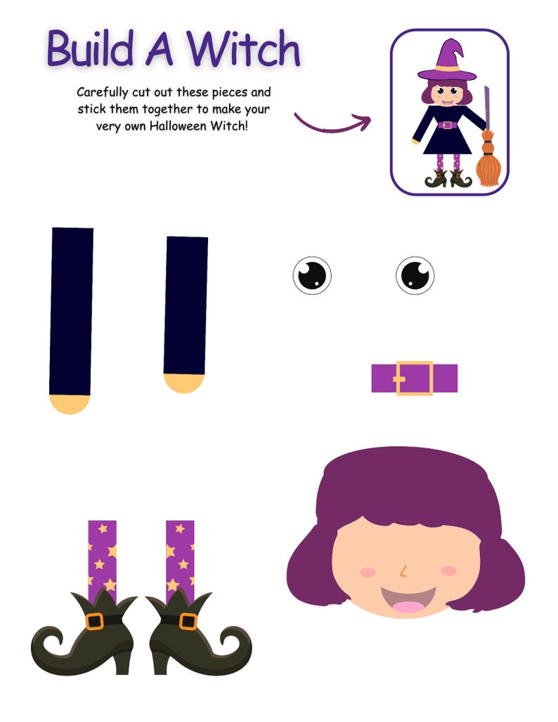 Build a Witch Printable Craft for Kids Halloween | Cut and Paste Witch ...