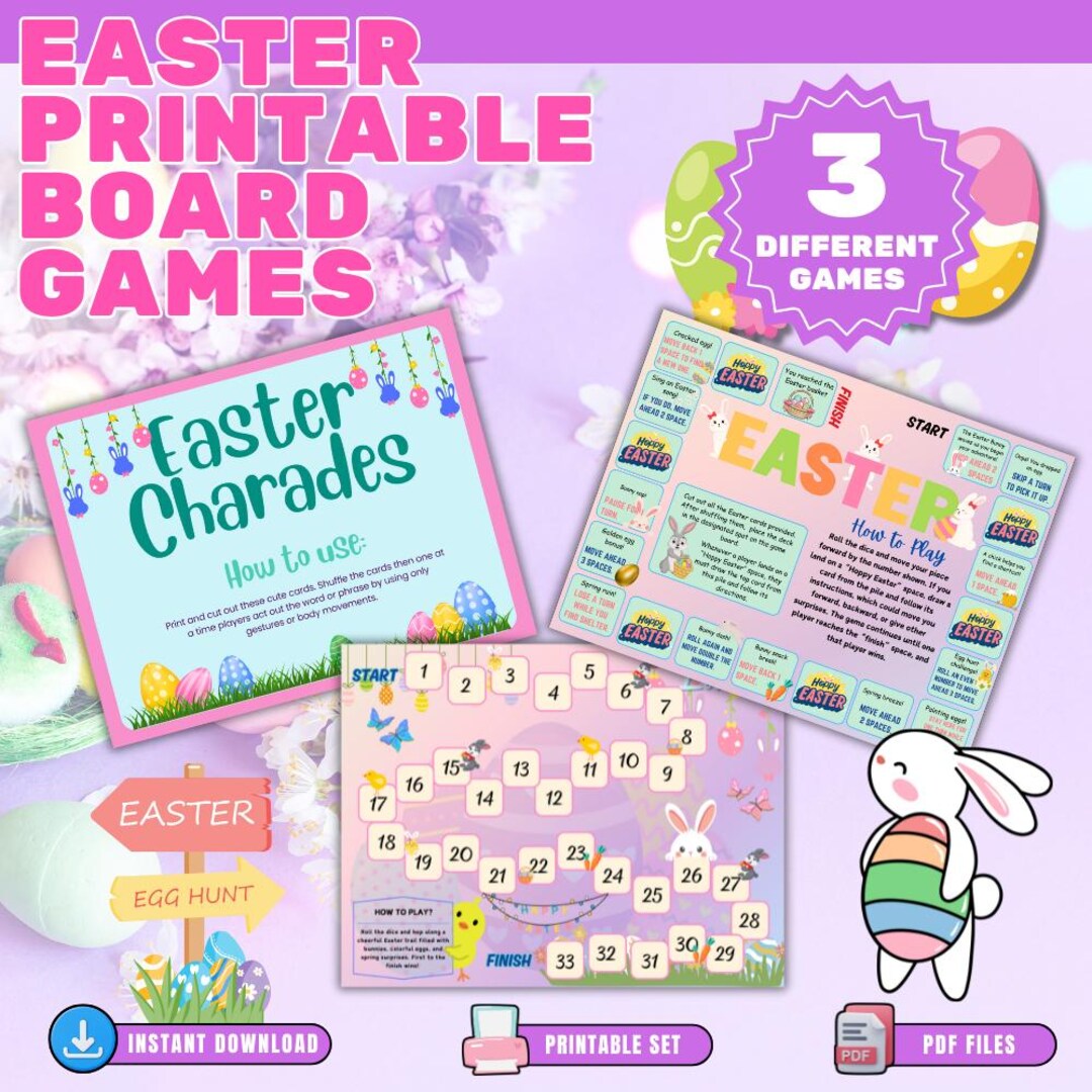 Easter Board Game Bundle Printable, Easter Party Games for Kids, Easter ...