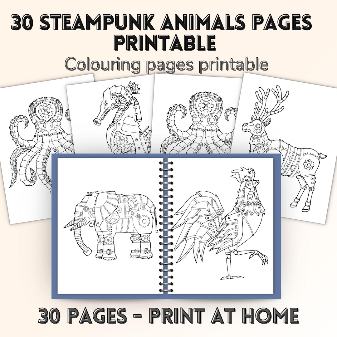 30 Steampunk Animal Coloring Pages | Printable Steampunk Animals PDF ...