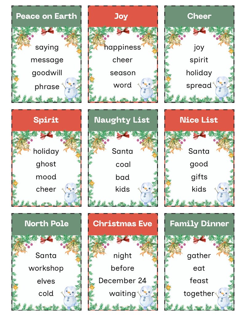 Christmas Taboo Game Printable , Forbidden Words Party Game ,99 Cards ...