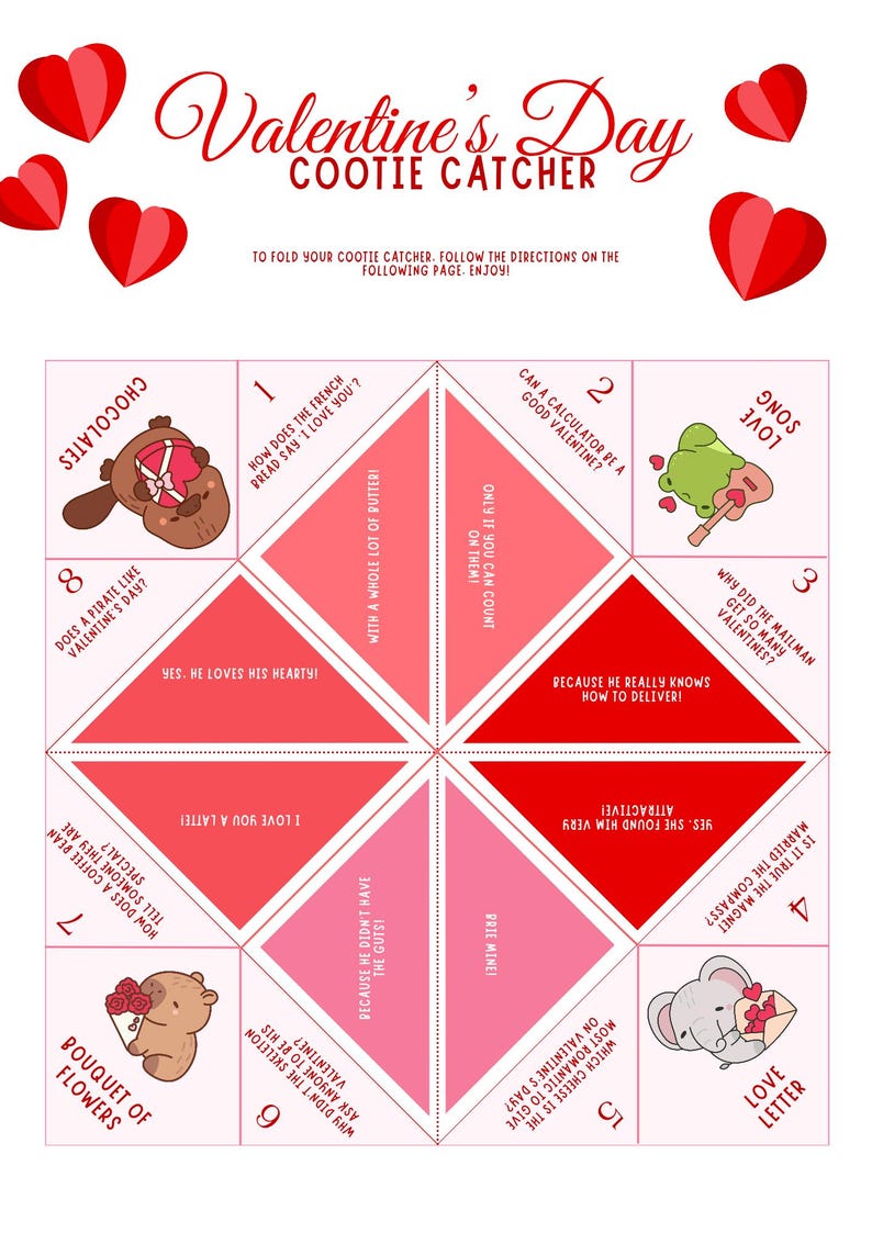 Valentine’s Day Cootie Catcher Printable , Kids Fortune Teller Game ...