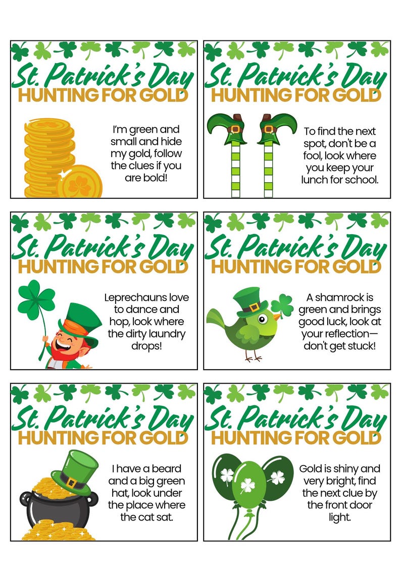 St Patrick’s Day Scavenger Hunt Printable for Kids,indoor Treasure Hunt ...