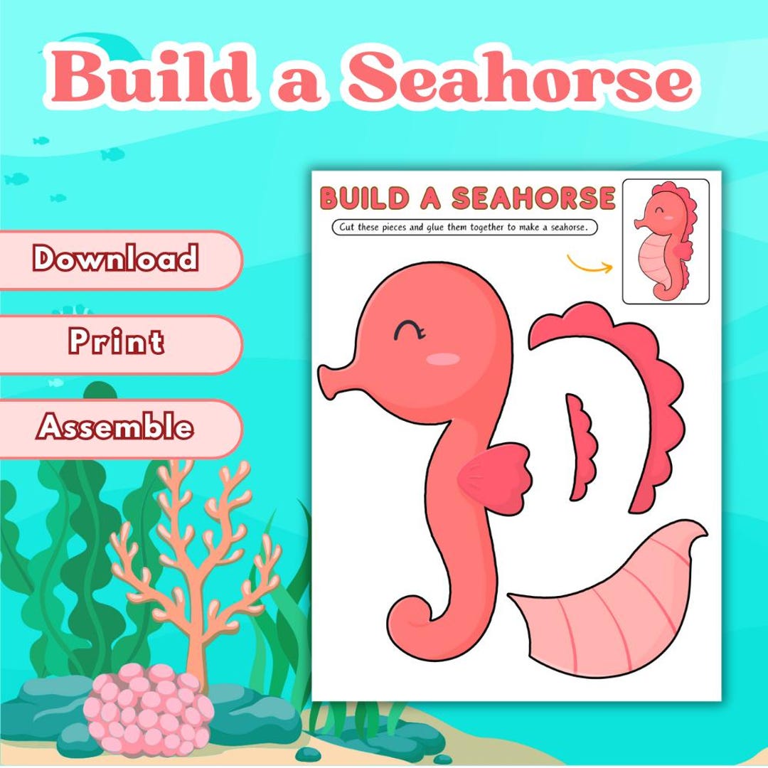 Build a Seahorse Craft Printable , Kids Ocean Animal Craft ,cut and ...