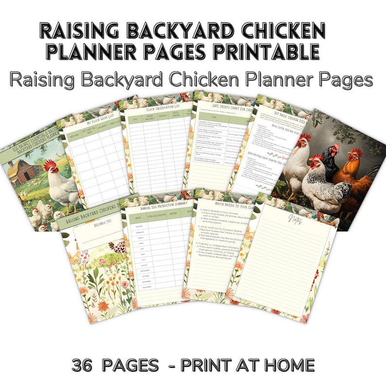 36 Backyard Chickens Planner Printable Pages , Chicken Care Log, Egg ...