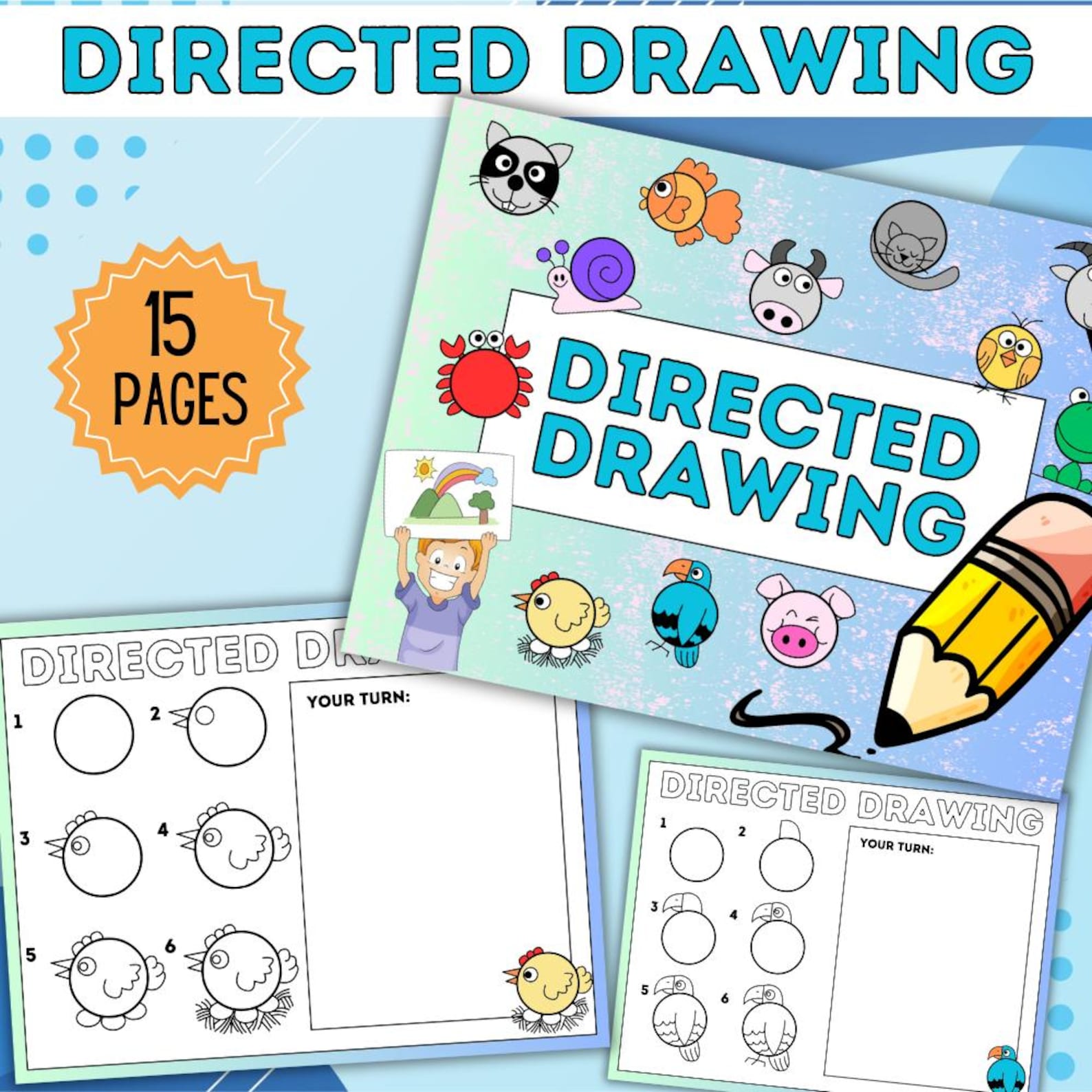 Kids Directed Drawing Pack Printable ,15 Directed Drawing Animals ...