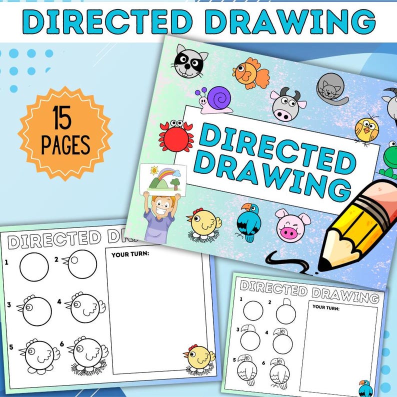 Kids Directed Drawing Pack Printable ,15 Directed Drawing Animals ...