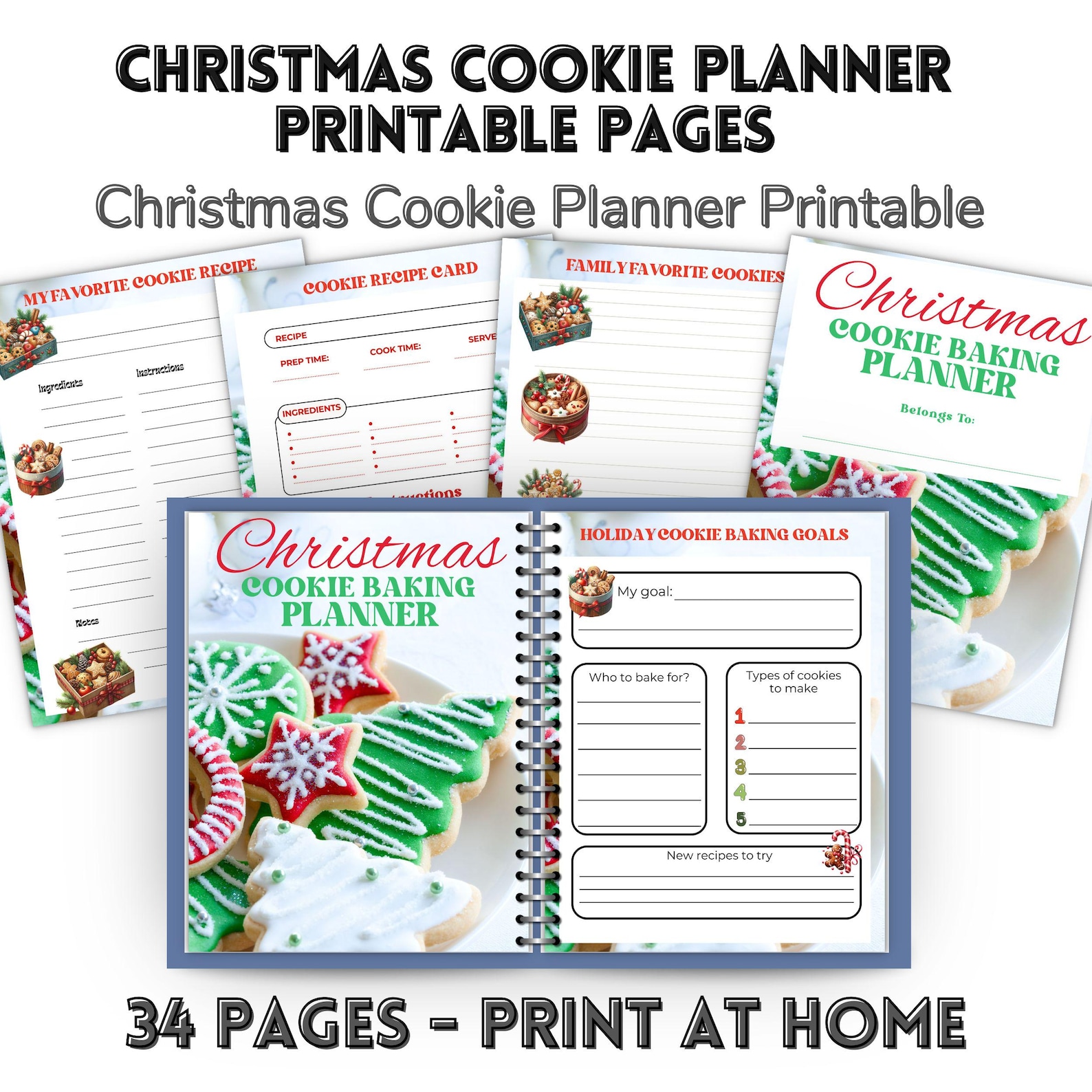 Christmas Cookie Planner Printable, Holiday Baking Organizer, 34 Pages ...