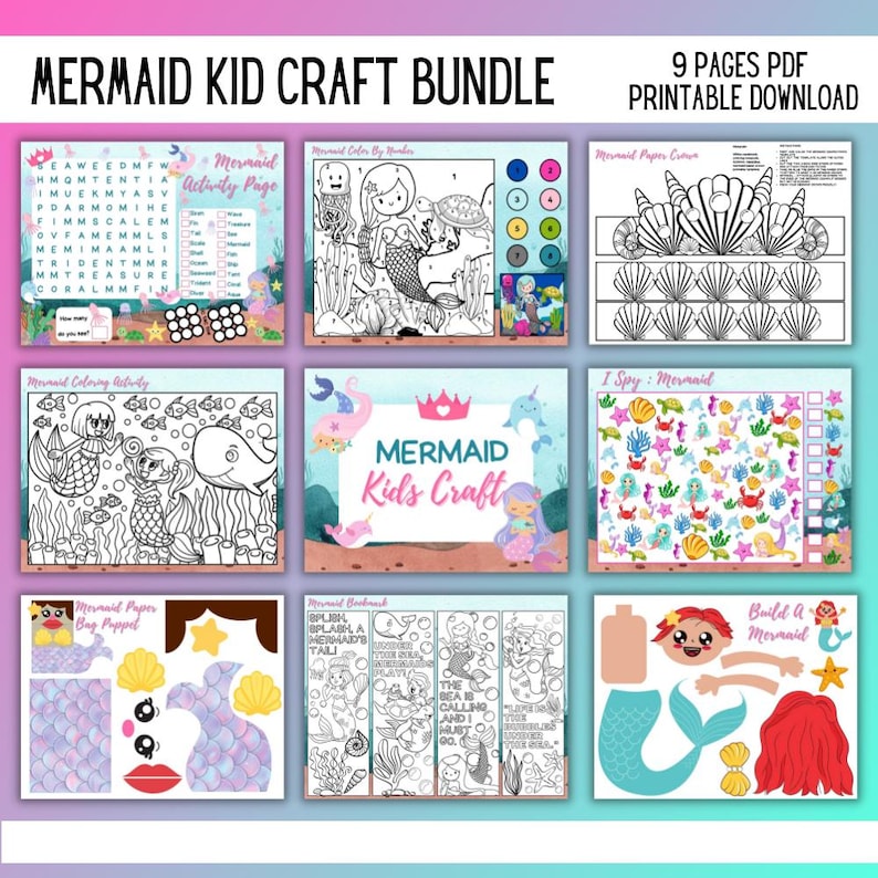 Mermaid Kids Craft Bundle Printable, Mermaid Activities, Coloring Pages ...