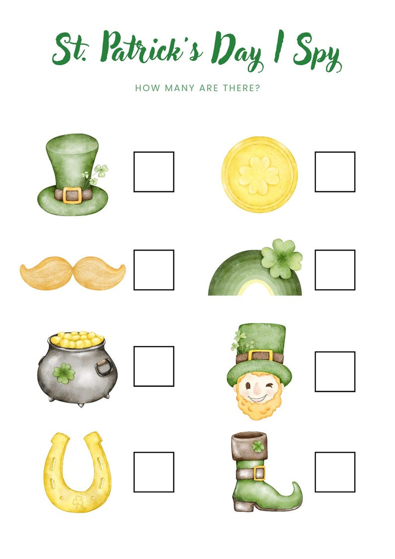 St Patrick’s Day I Spy Printable for Kids, St Patty’s Day Look and Find ...