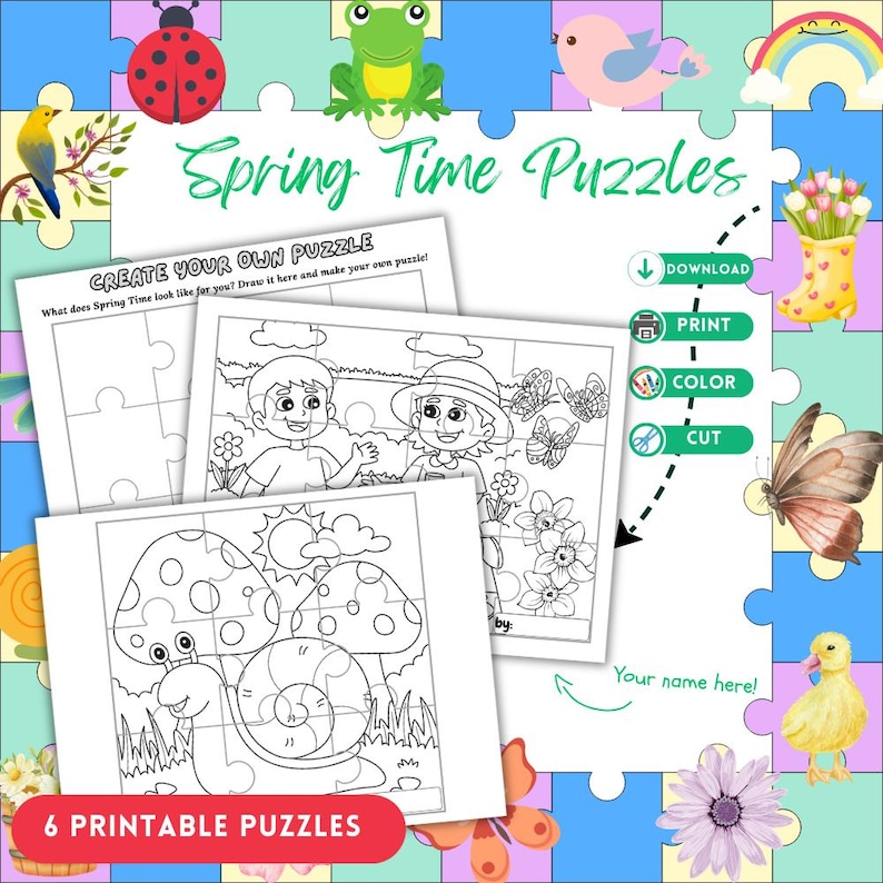 Spring Printable Puzzles for Kids , Color Cut and Assemble Activity ...