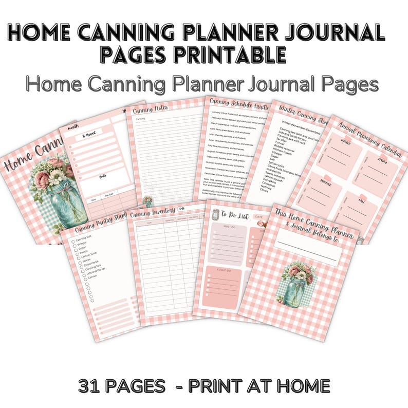 Home Canning Planner Printable PDF | 31 Pages Canning Journal | Food ...