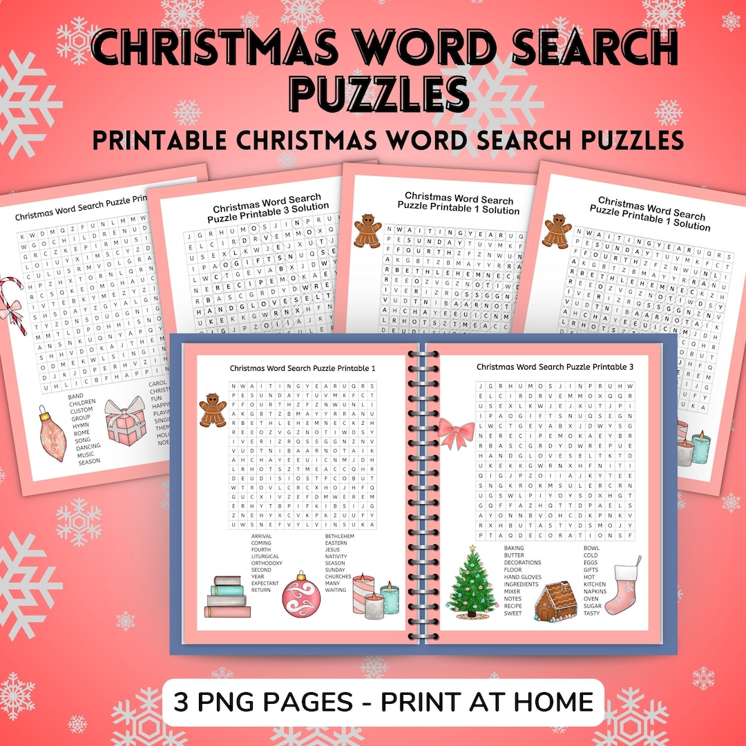 Christmas Word Search Puzzles Printable | 3 PNG Word Search Games With ...